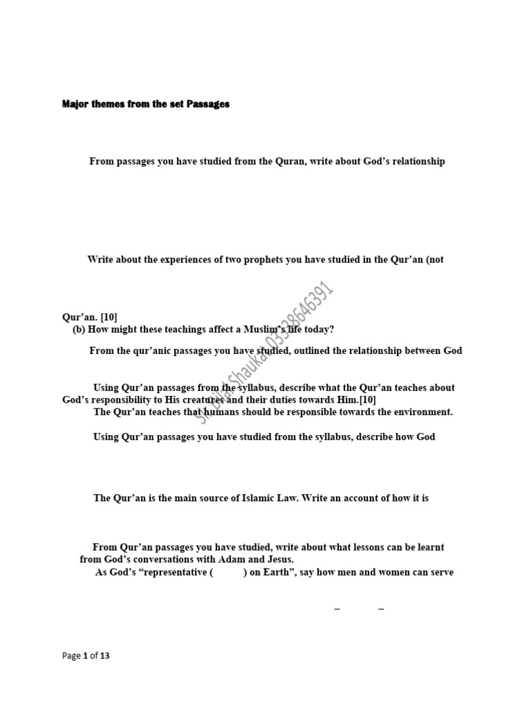 Major Themes in the Qur'an Explained | PDF | Prophets And Messengers In ...