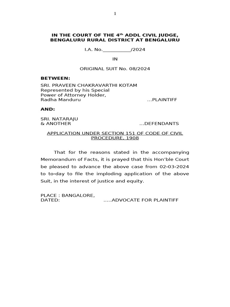 IA For Advancement and IA For Impleadment Corrected and Rrevised | PDF ...