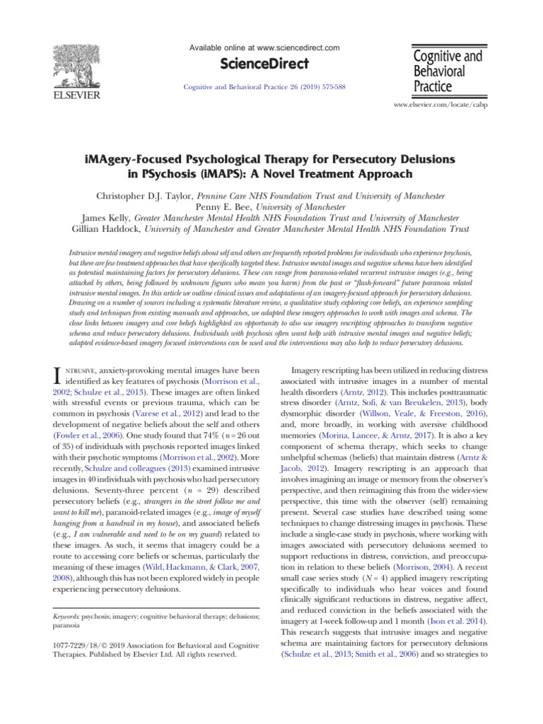 IMAgery Focused Psychological Therapy For Persecutory D 2019 Cognitive ...