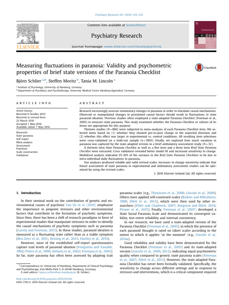 Measuring Fluctuations in Paranoia Validity and Psychometric 2016 ...