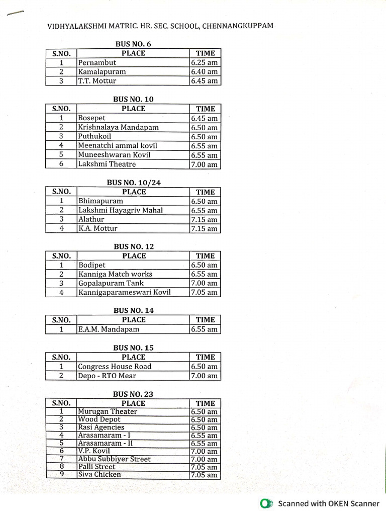 Bus Timings | PDF