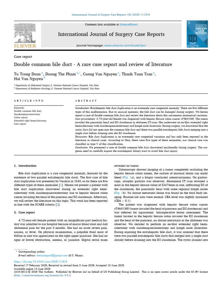 Double Common Bile Duct A Rare Case Repor 2025 International Journal of ...