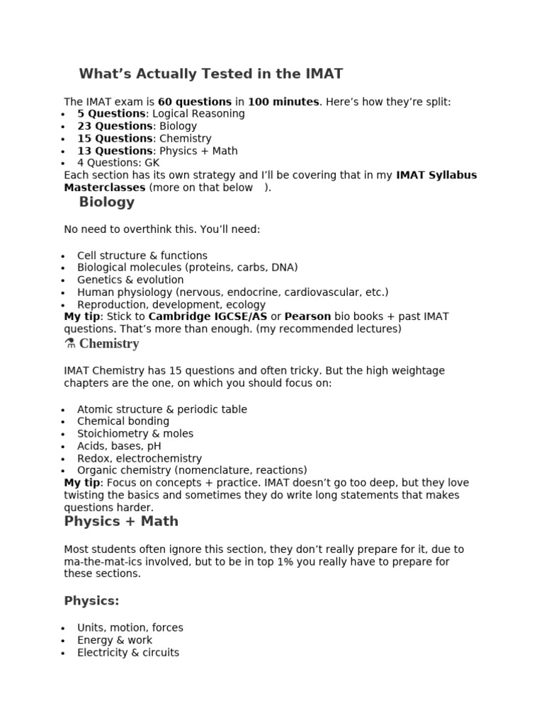 IMAT Exam Structure and Syllabus Overview | PDF