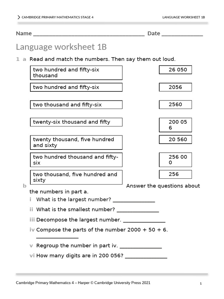 Prim Maths 4 2ed TR Lang Ws 1b | PDF | Mathematics