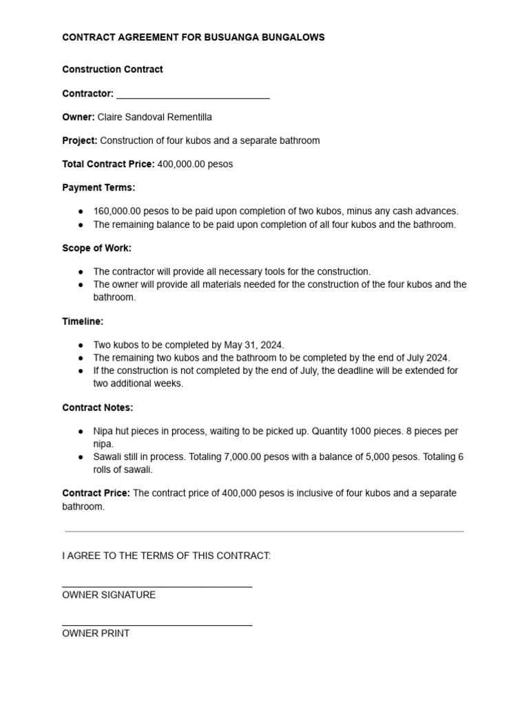 Construction Contract 1 | PDF