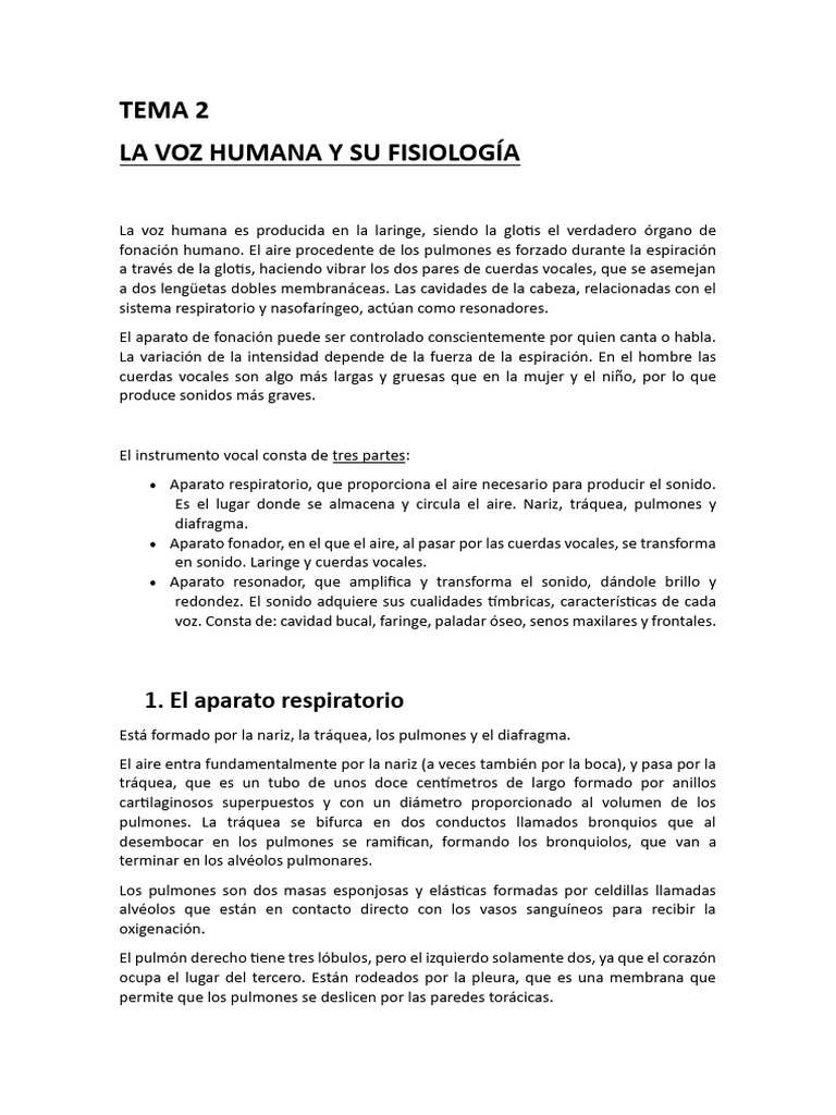 Tema 2 - La Voz Humana y Su Fisiologã A | PDF | Pulmón | Laringe
