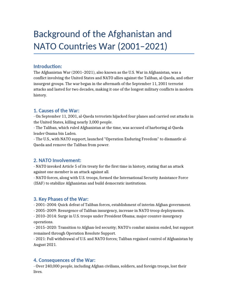 Afghanistan War Timeline (2001-2021) | PDF
