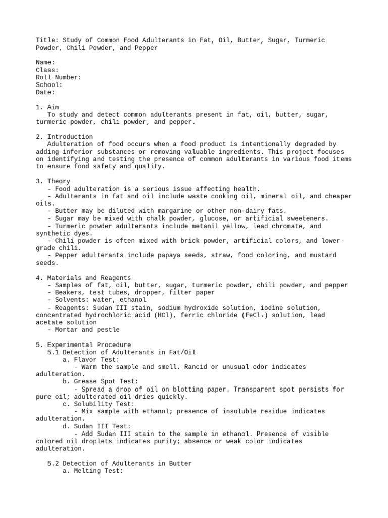 Detecting Food Adulterants in Common Items | PDF | Chemical Substances ...