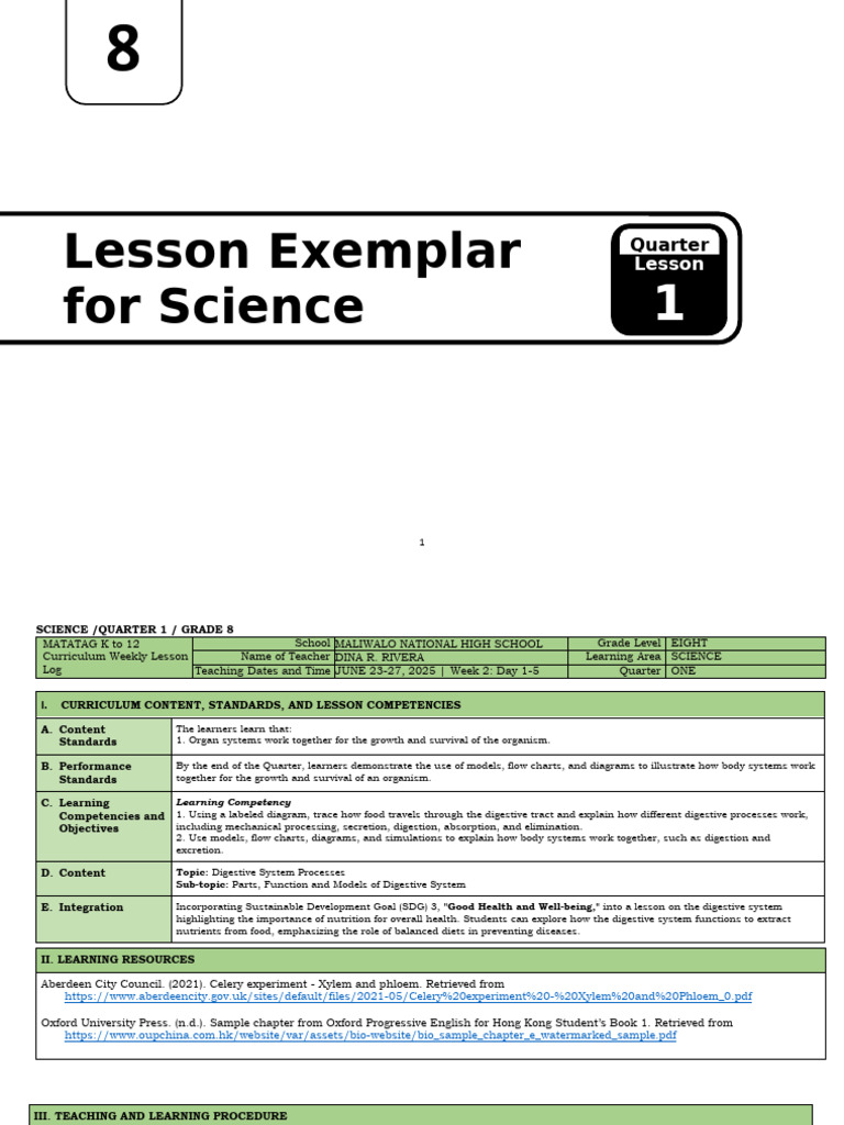 Science 8 Final LP 2 Week 1 | PDF | Learning | Teachers