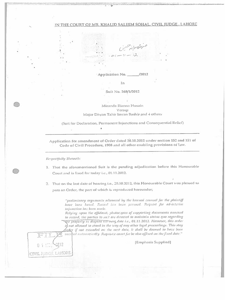 1.1 Application For Amendment of Order - Plaintiff | PDF