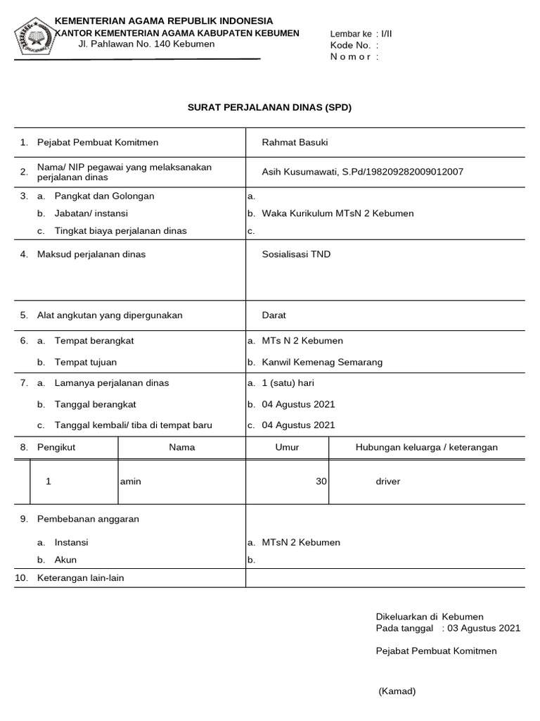 3A. Surat Perjalanan Dinas (SPD) | PDF