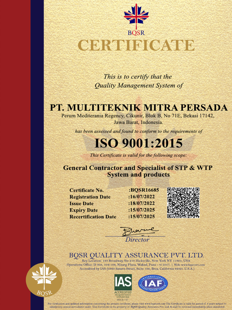ISO 9001:2015 Certification for PT. MMP | PDF