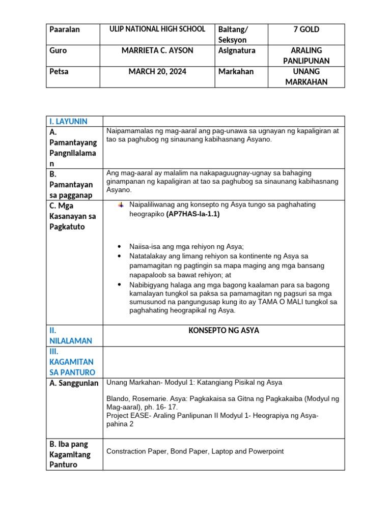 Lesson Plan Jhs | PDF