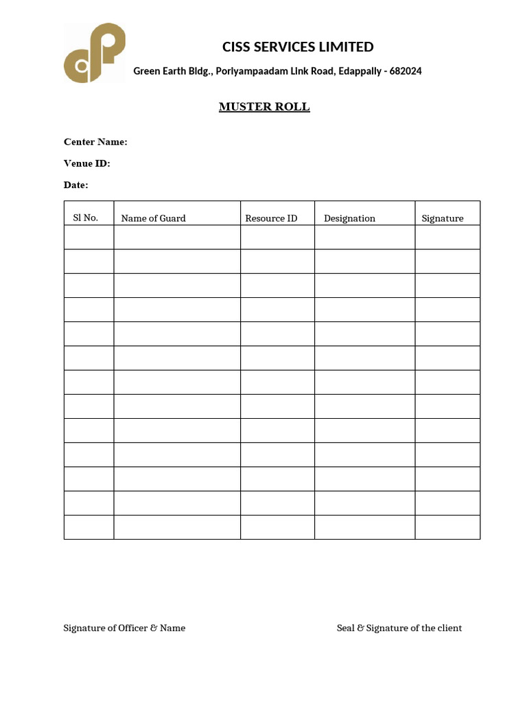 Muster Roll - TCS-1 | PDF
