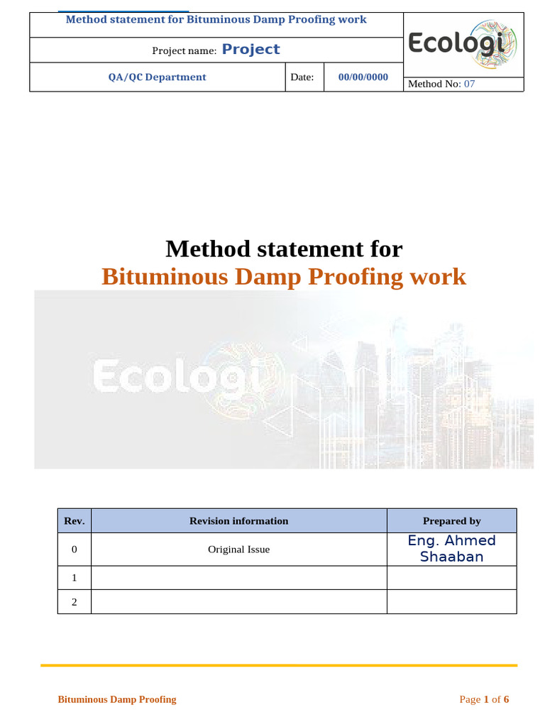 Bituminous Damp Proofing Method Statement | PDF | Quality Assurance ...