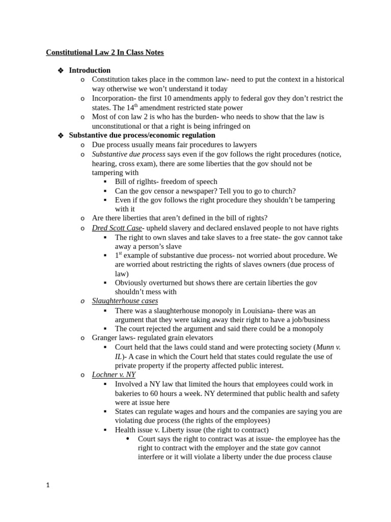 Constitutional Law II Class Notes Summary | PDF | Equal Protection ...