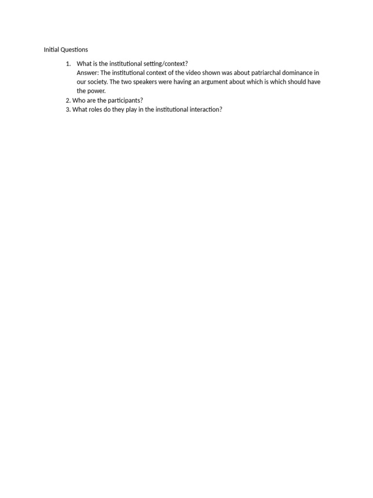 Initial Questions | PDF