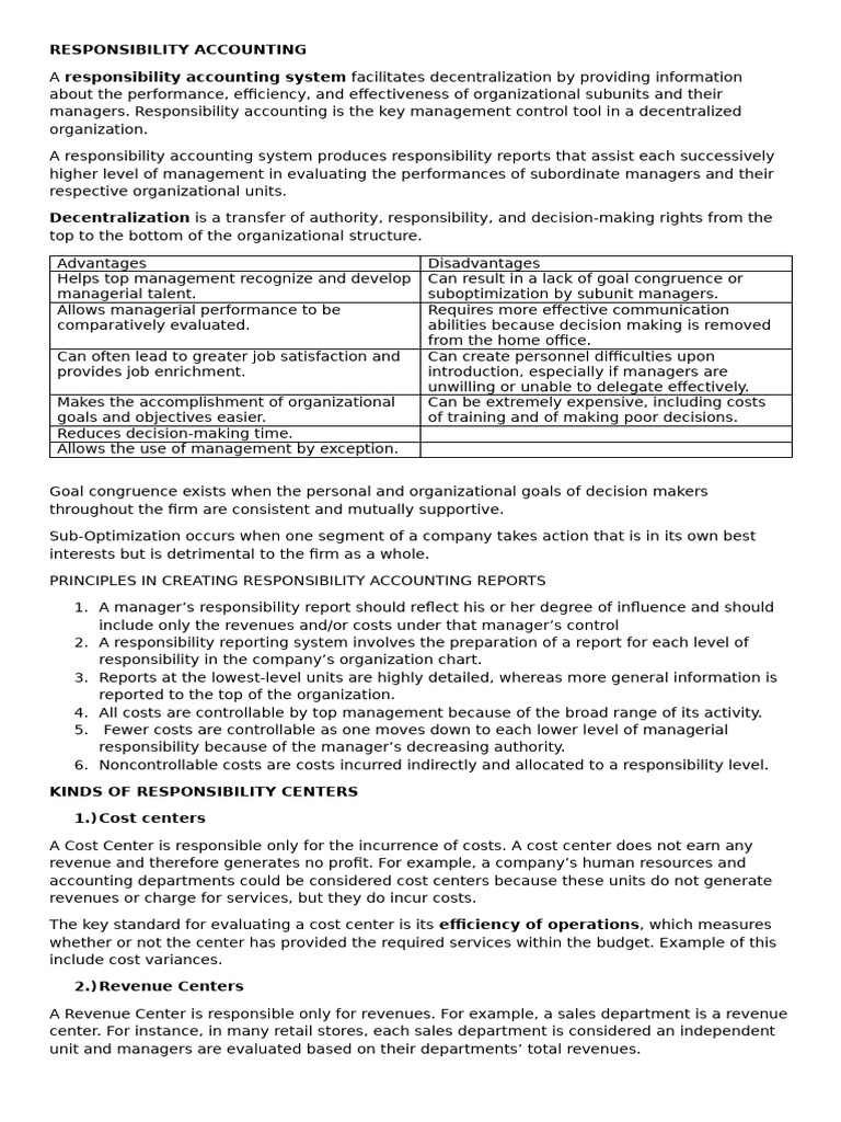 Finman4 Responsibility Accounting | PDF | Return On Investment | Investing