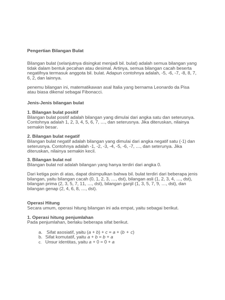 Jenis dan Contoh Bilangan Bulat | PDF