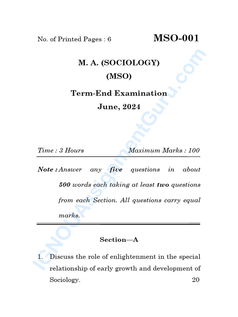 June - 2024 MSO-001 | PDF | Sociology