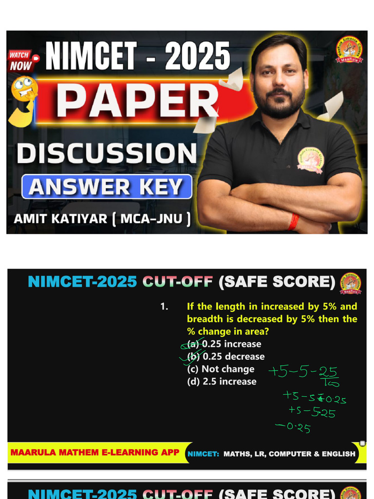 Answer Key (P - 1) Nimcet Final Answerkey 2025 | PDF