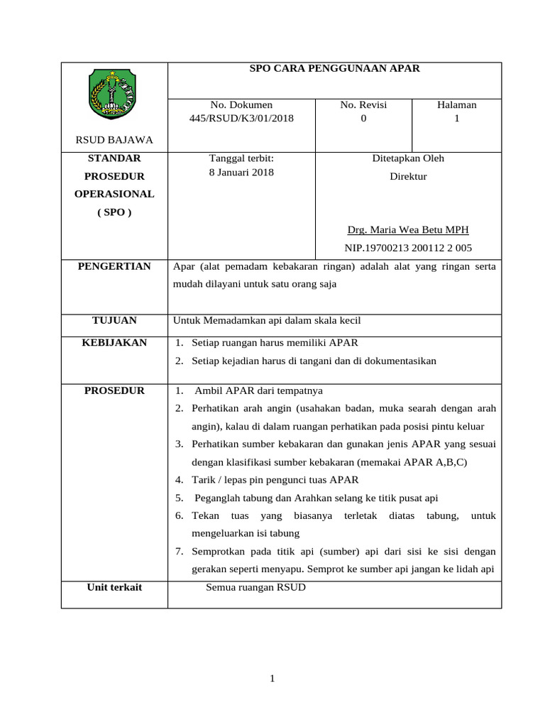 Prosedur Penggunaan APAR di RSUD | PDF