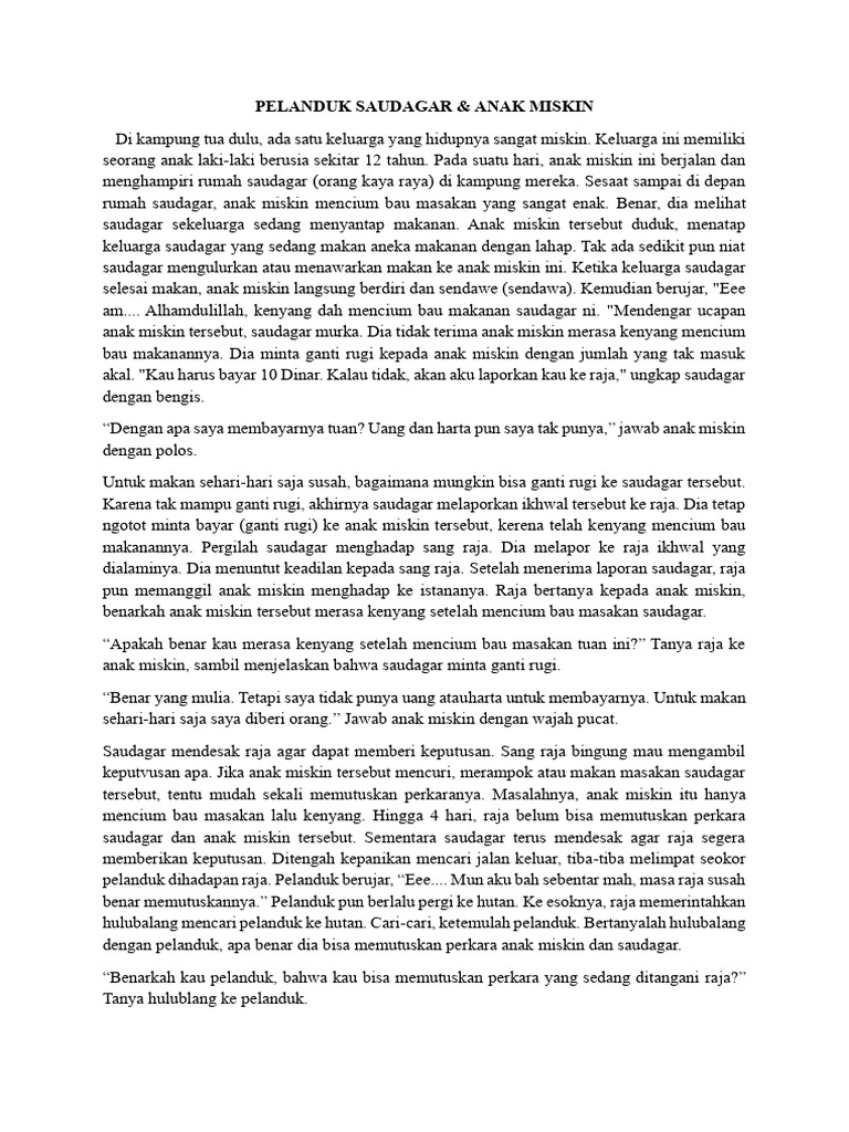 Teks Lomba Seni Betuto 'Pelanduk Saudagar Dan Anak Miskin | PDF