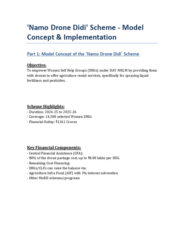Namo Drone Didi Scheme Model Concept & Implementation | PDF | Unmanned ...