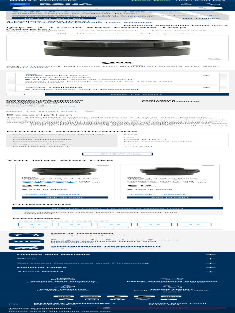 IPEX ABS Female Trap Adapter Details | PDF