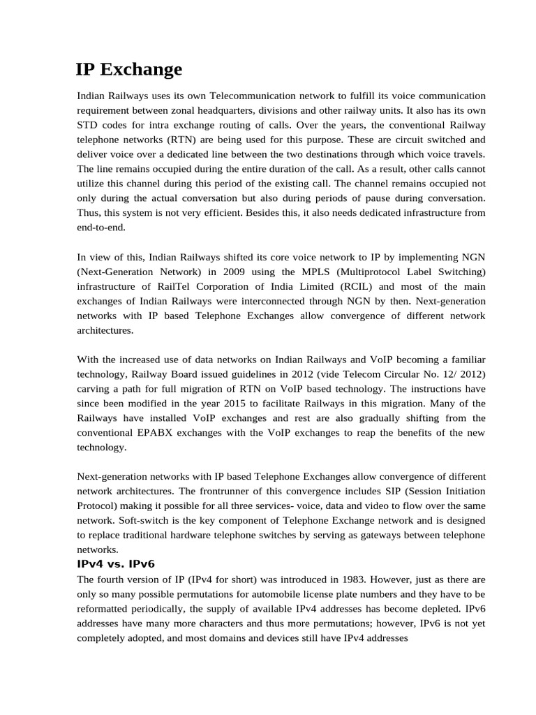Indian Railways' IP Exchange Overview | PDF | Internet Protocols ...
