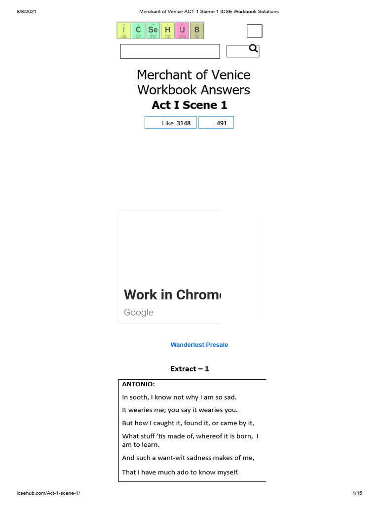 Merchant of Venice Act 1 Scene 1 Guide | PDF