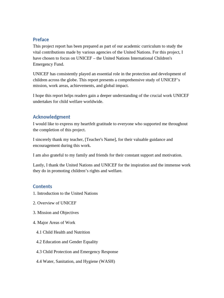 UNICEF Project Report | PDF