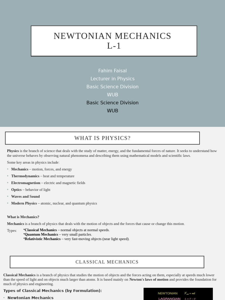 Newtonian Mechanics L-1 | PDF | Classical Mechanics | Physics