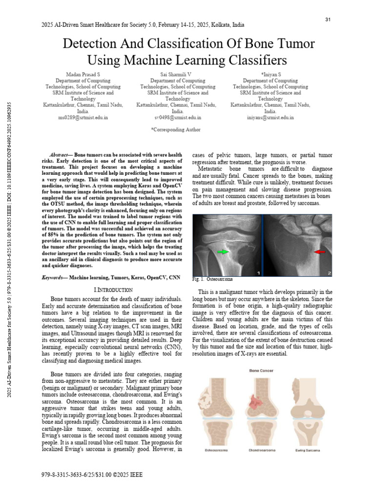 Detection and Classification of Bone Tumor Using Machine Learning ...