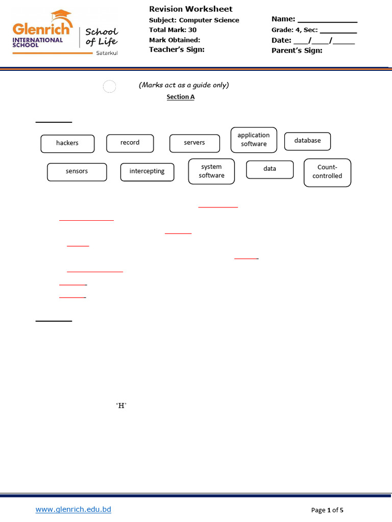 Computer Science Revision Worksheet | PDF | Encryption | Computer Program