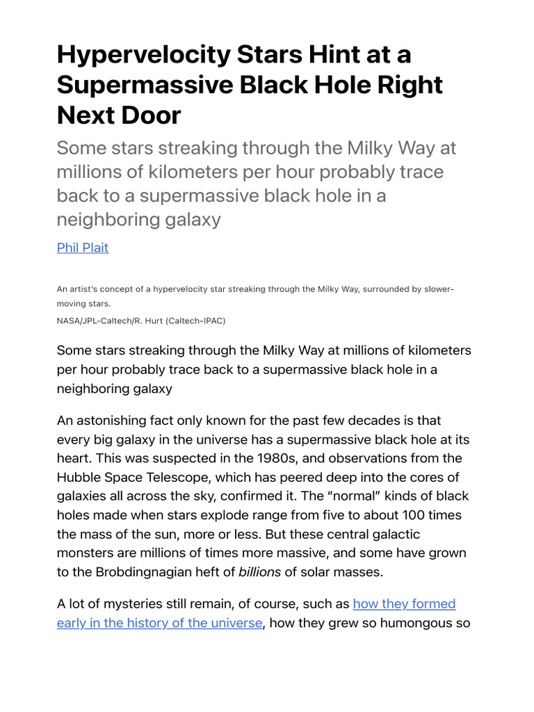 Hypervelocity Stars Hint at A Nearby Supermassive Black Hole ...