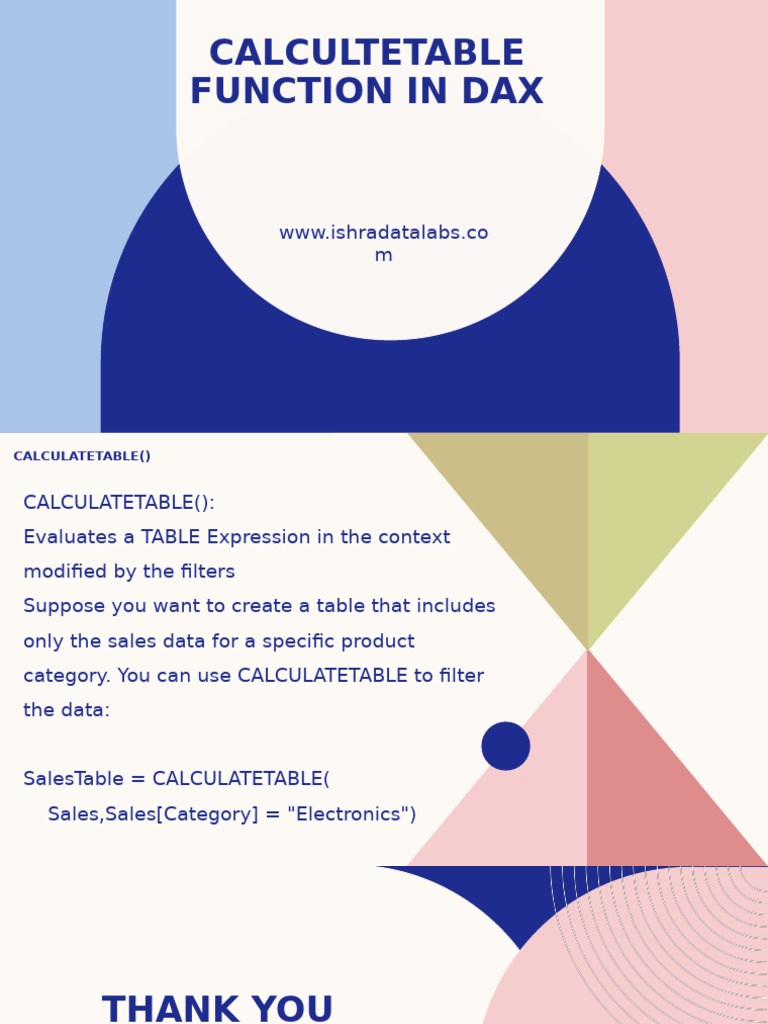 Calcultetable Function in Dax | PDF