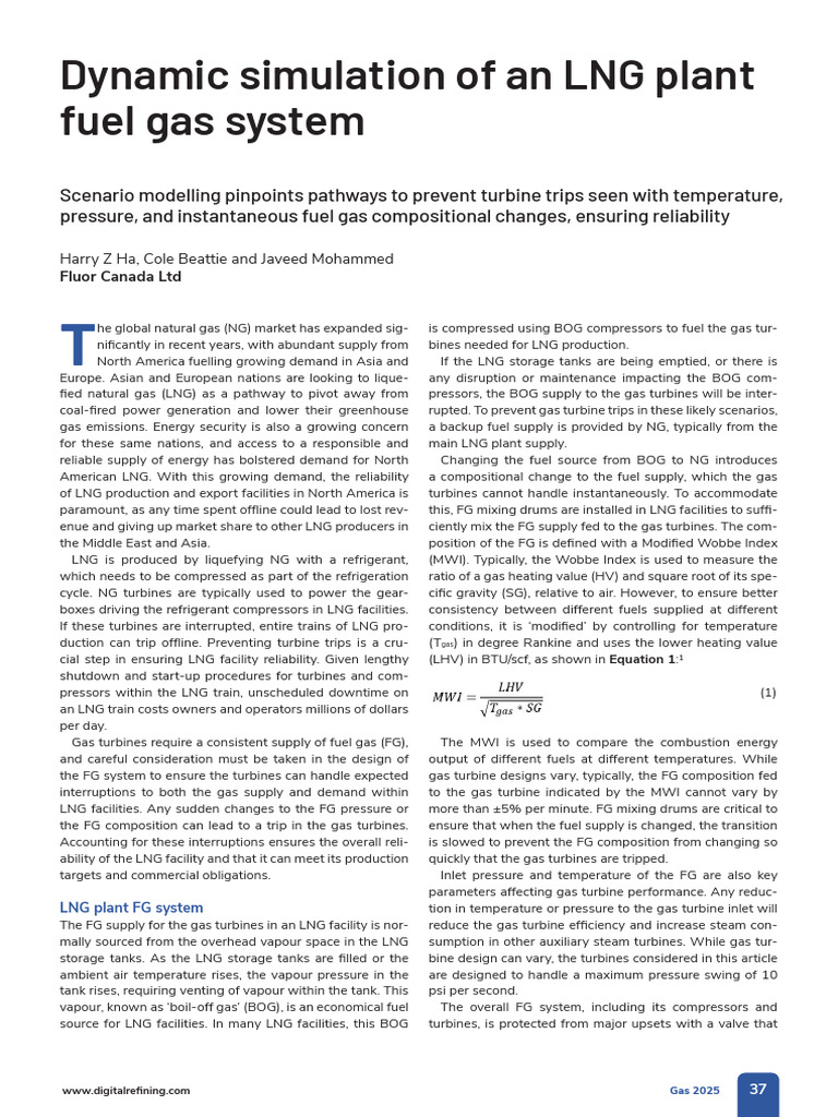 Dynamic Simulation of An LNG Plant Fuel Gas System | PDF | Liquefied Natural Gas | Gas Turbine