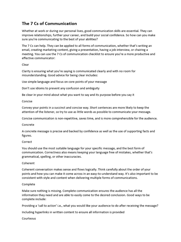 The 7 Cs of Communication | PDF | Communication | Information