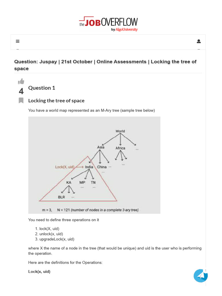 TheJobOverflow - Juspay - 21st October - Online Assessments - Locking The Tree of Space | PDF ...