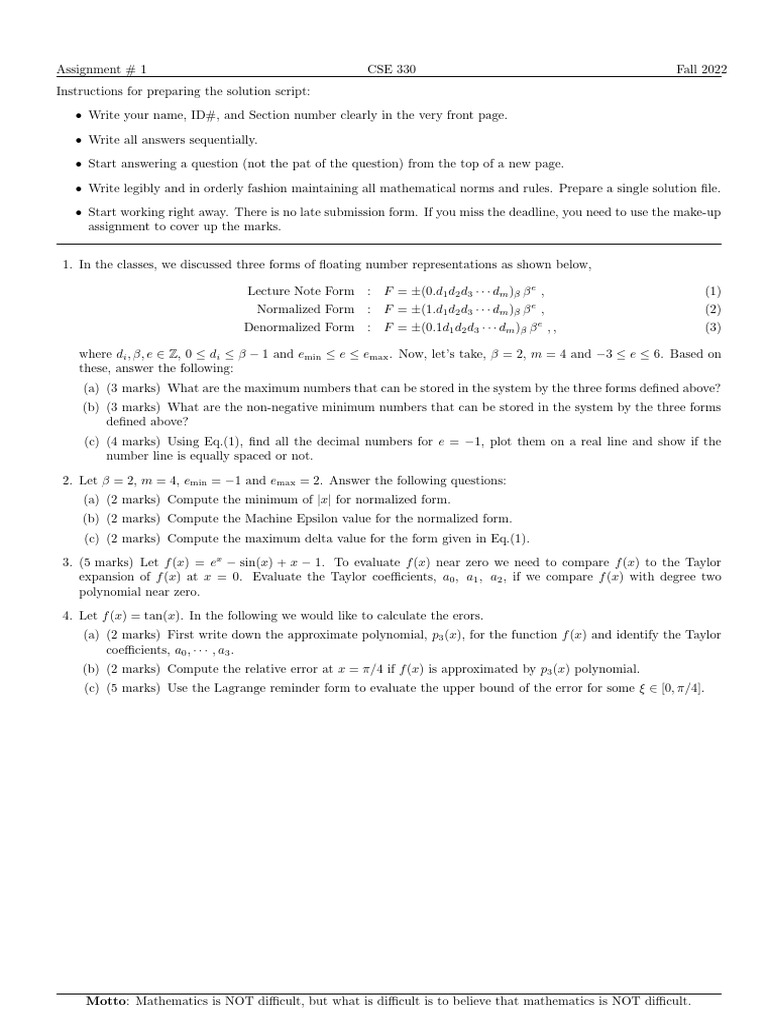 Assignment1 Cse330 Fall2022 | PDF | Numerical Analysis | Algorithms