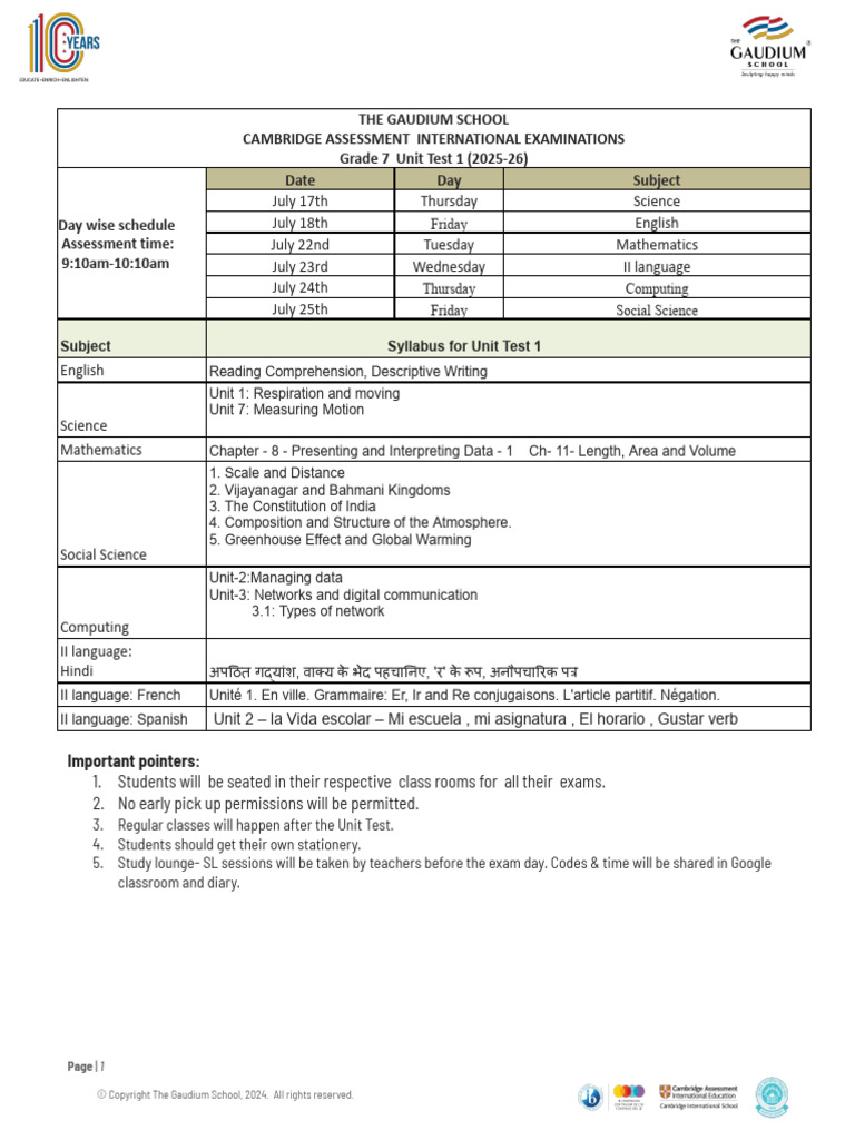 Grade 7 Unit Test 1 2025 26 Pdf