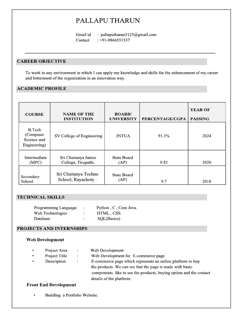 Tharun Resume | PDF