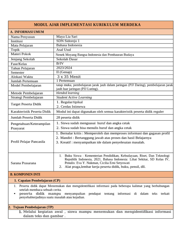 Modul Ajar Kurikulum Merdeka SD | PDF
