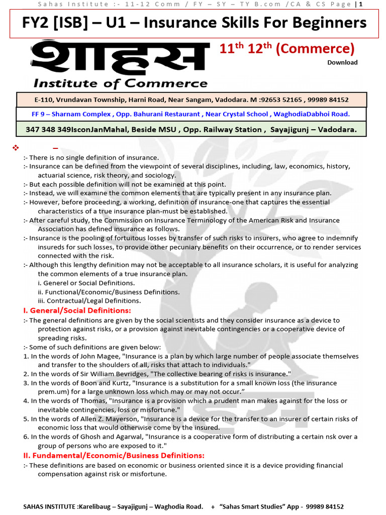 ISB (FY2) U1 Insurance Skills For Beginners | PDF | Insurance | Reinsurance
