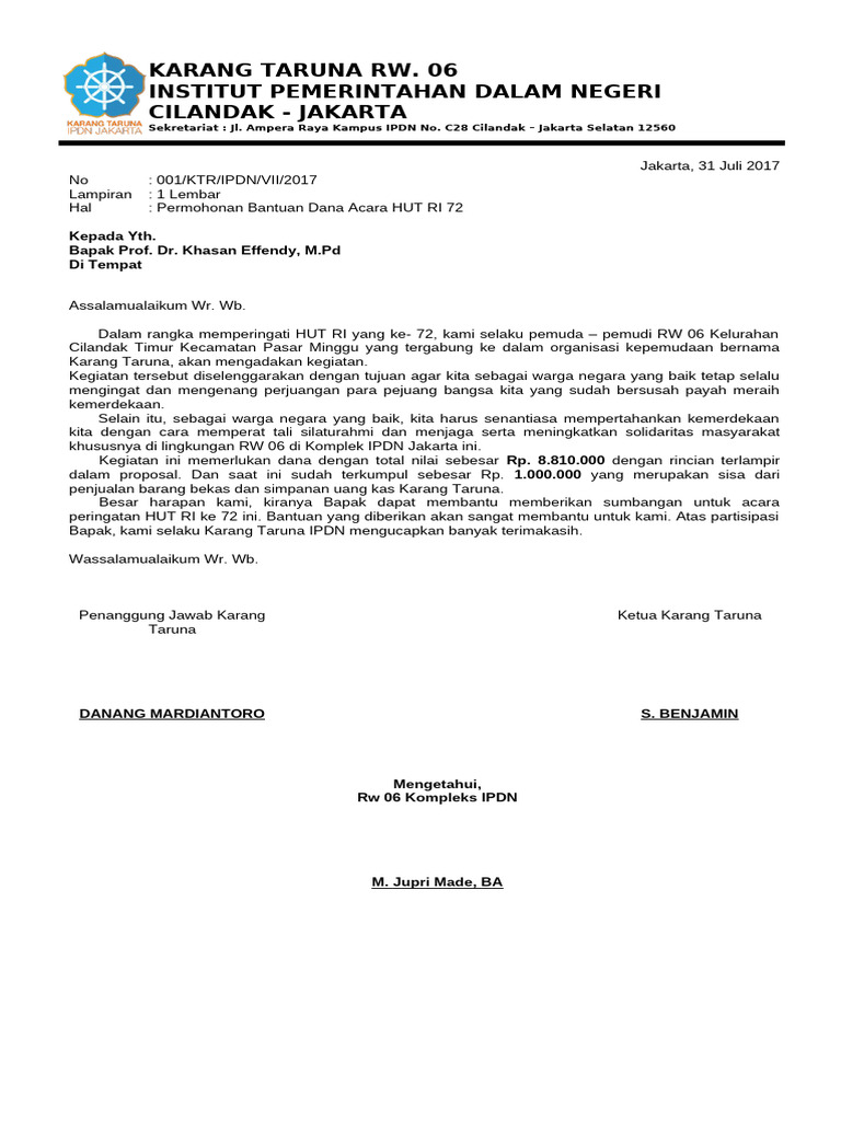 Contoh Surat Permohonan Dana 17an | PDF