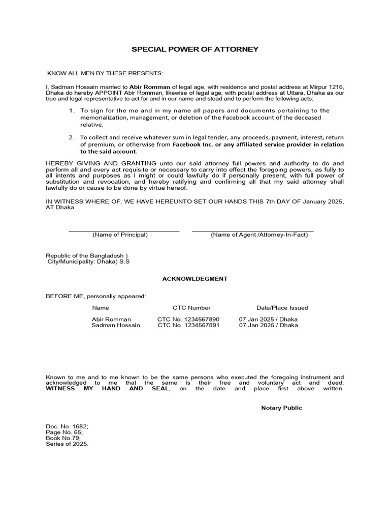 Special Power of Attorney Sample 2 | PDF