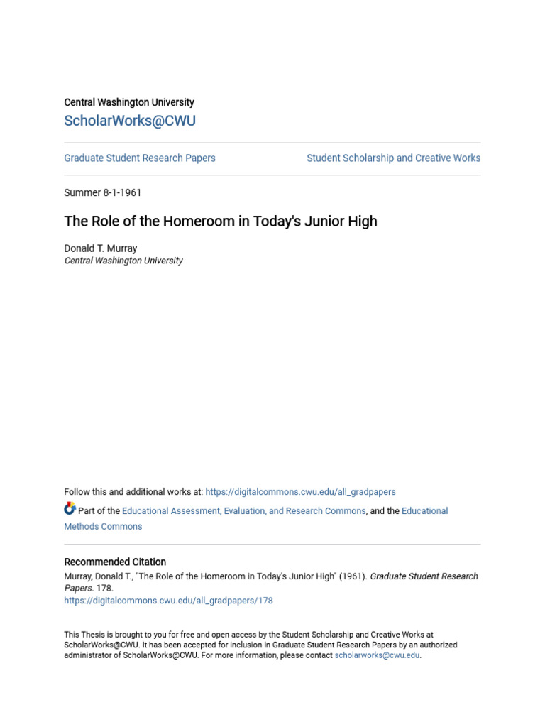 The Role of The Homeroom in Todays Junior High | PDF | Teachers | Schools