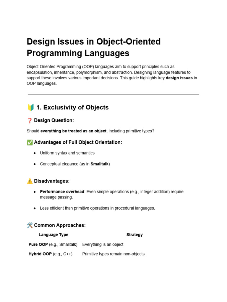 Key Design Issues in OOP Languages | PDF | Inheritance (Object Oriented ...