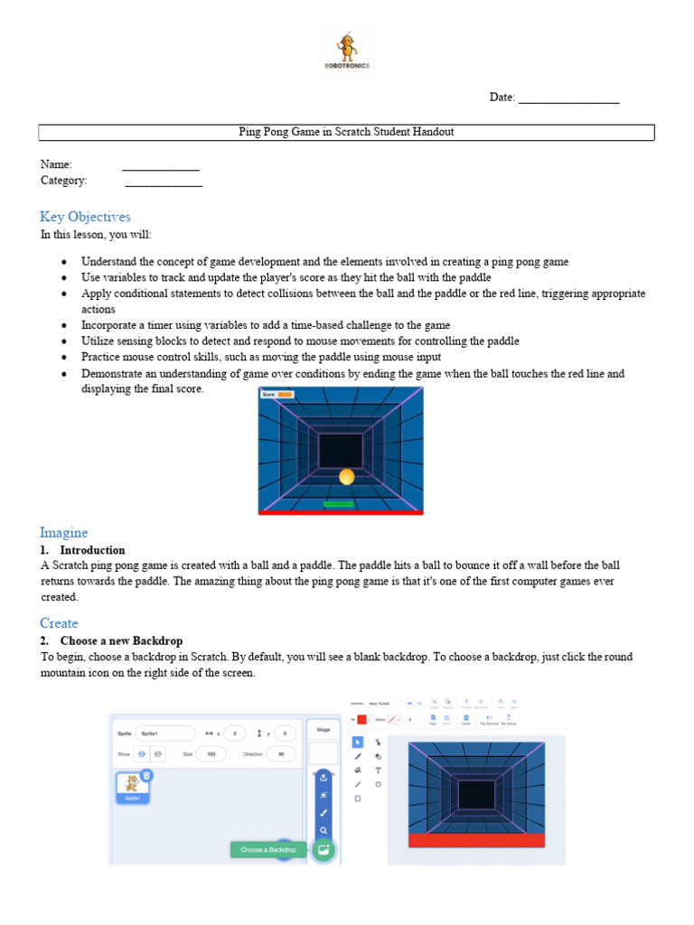 Grade 1-Ping Pong Game Scratch Handout | PDF